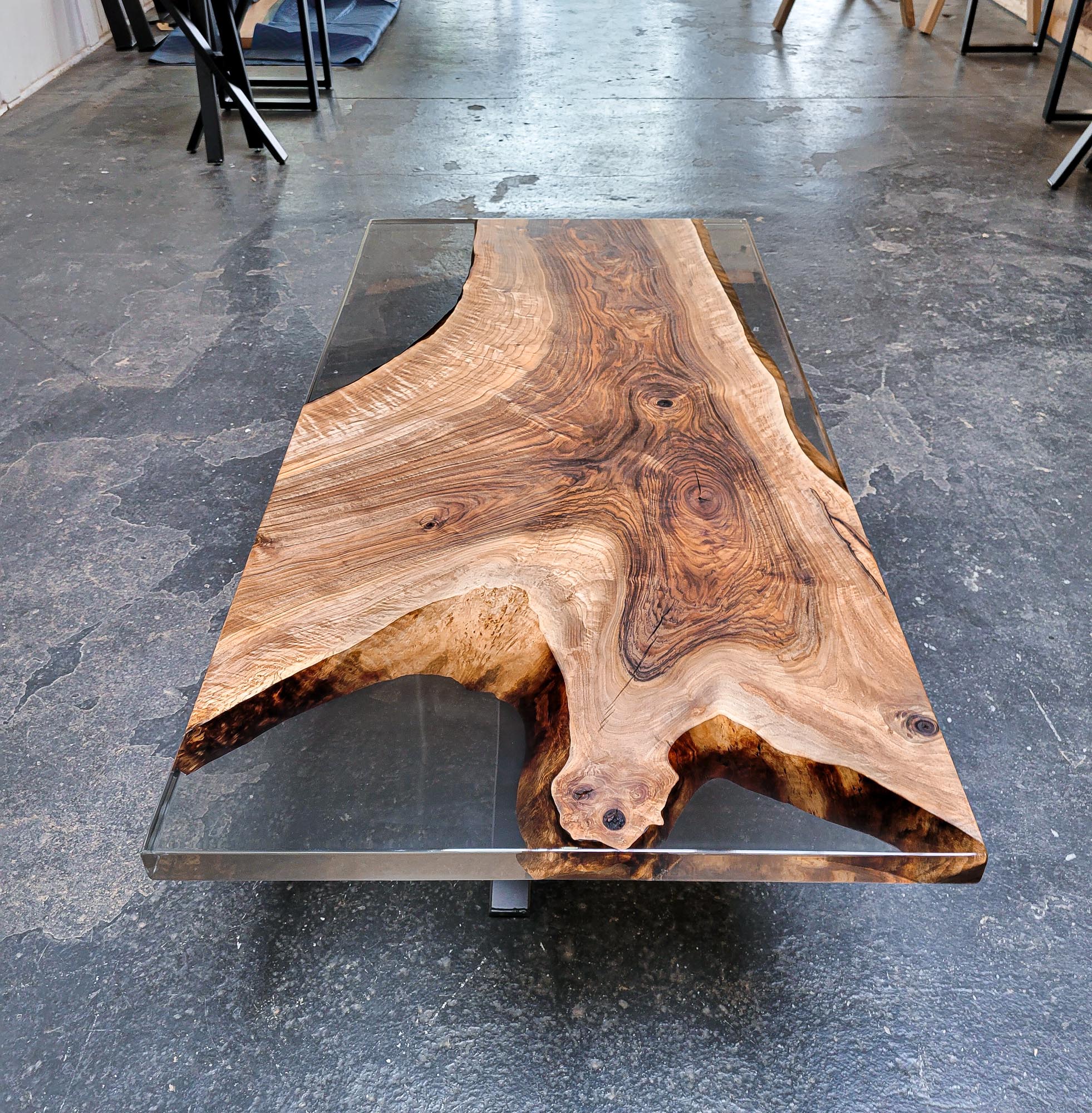 Figured English Walnut & Transparent Resin Coffee Table | Untreated Art
