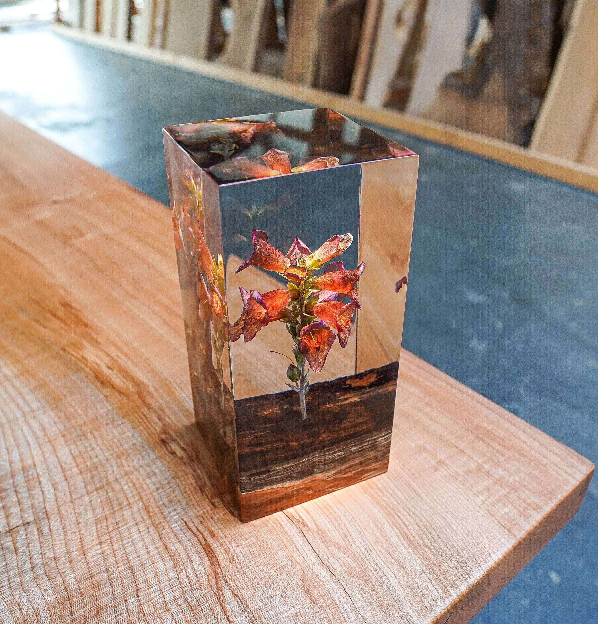 Digitalis Purpurea - Resin Art Flower - Maple Live Edge Wood ...