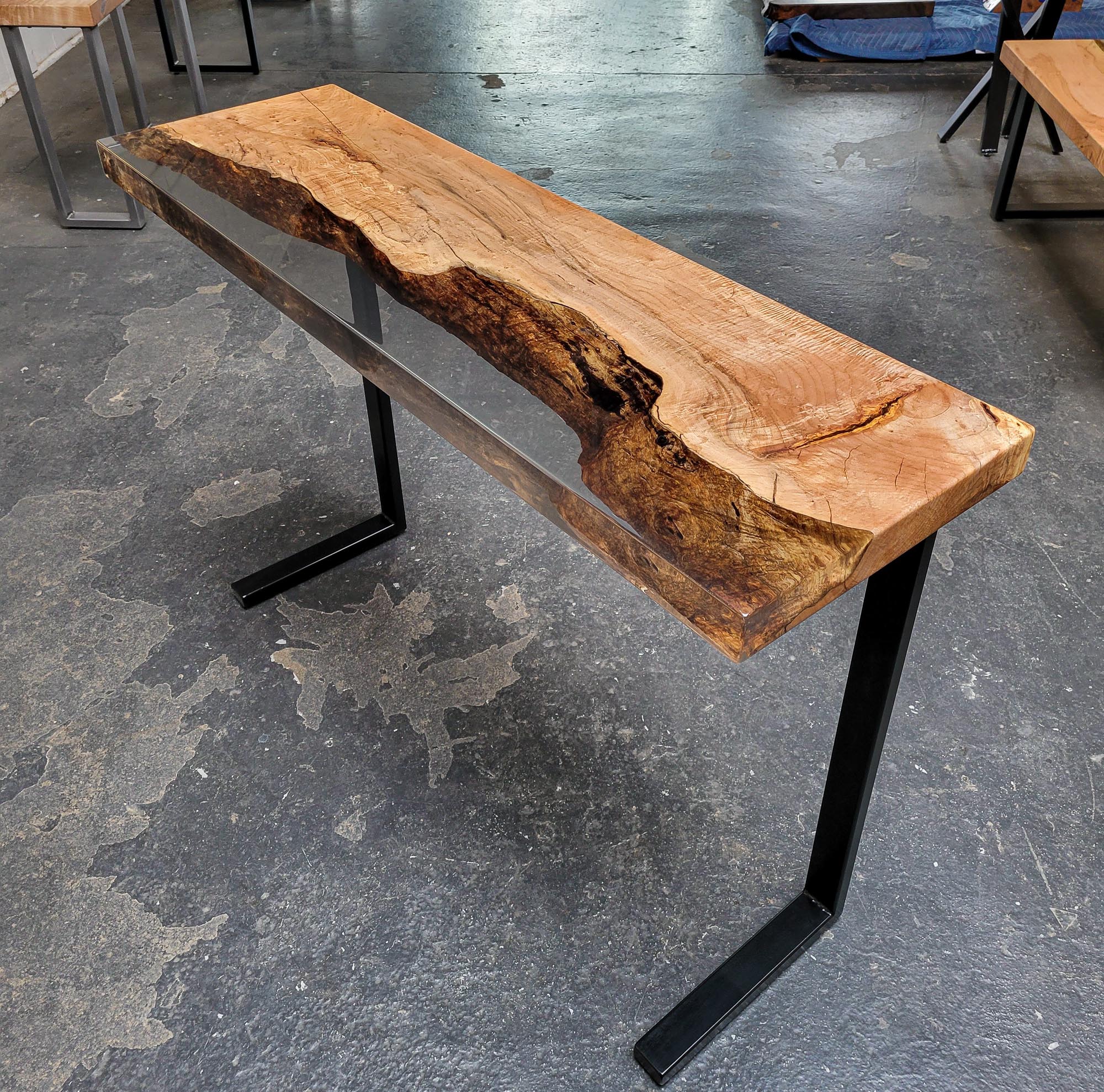 Clear Resin Shoreline Seasoned Maple Console Table | Untreated Art