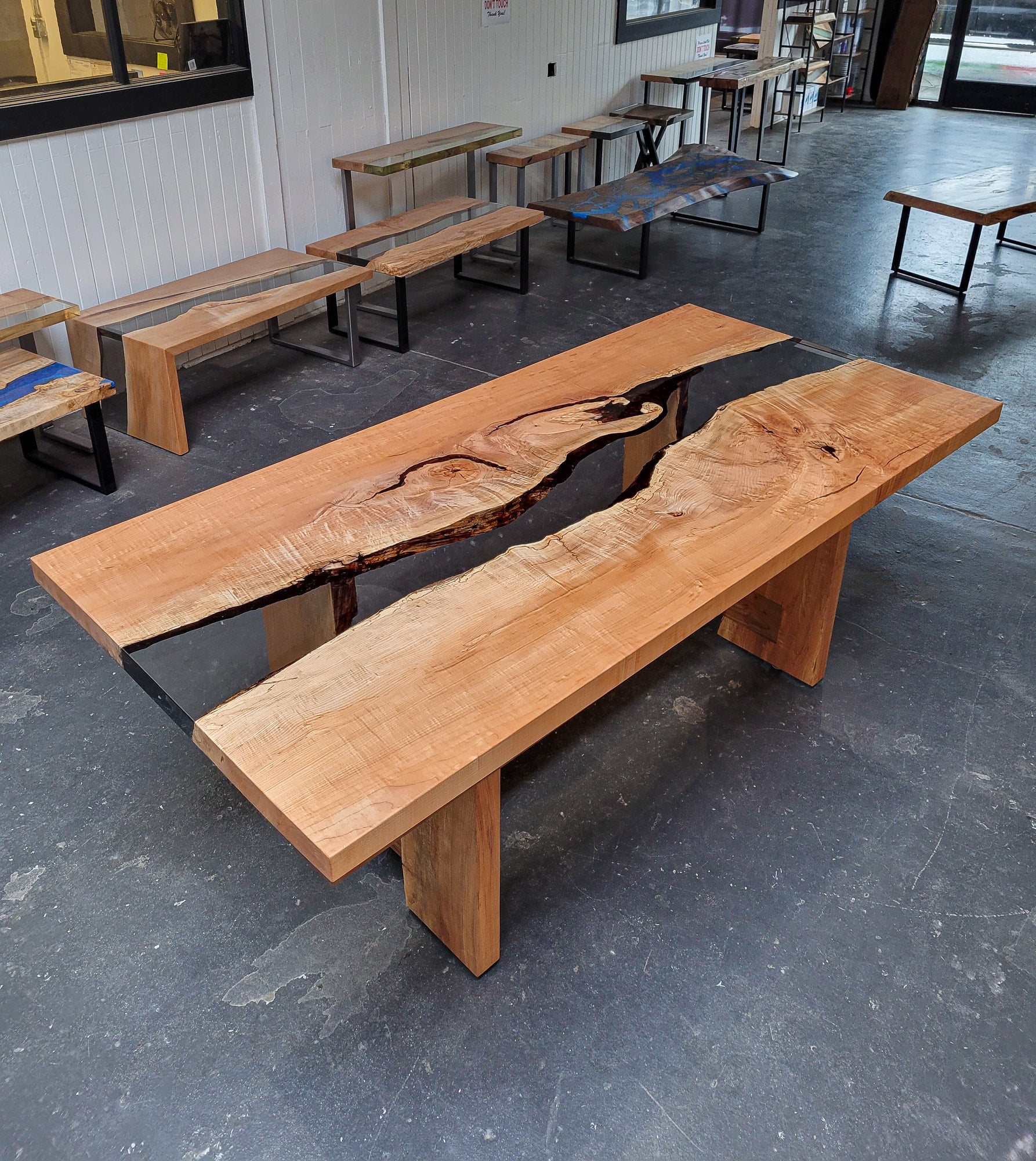 Transparent Resin & Live Edge Maple River Dining Table | Untreated Art